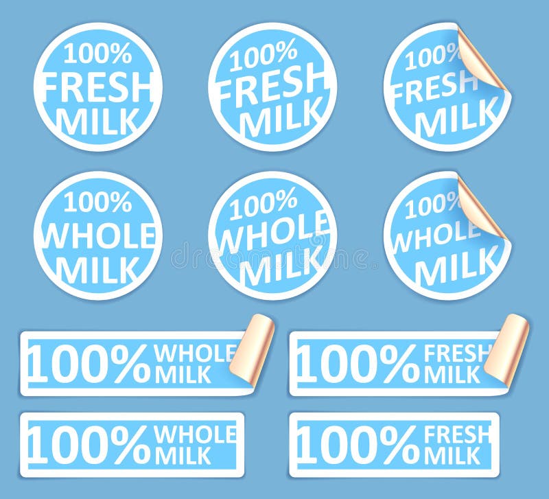Fresh Whole Milk Stickers Set. Stock Vector - Illustration of icon ...