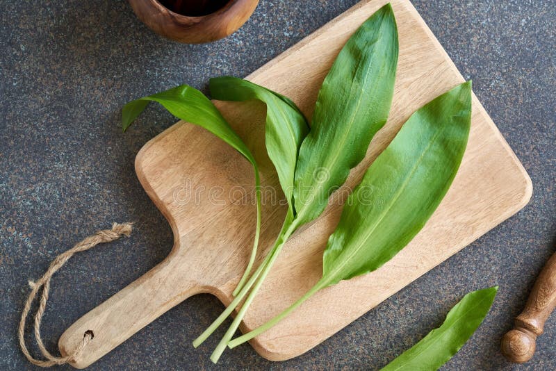 Fresh Wild Garlic Leaves on a Table Stock Image - Image of cutting ...