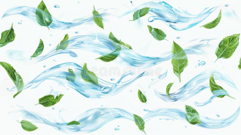 Fresh Wind Flow Effect with Foliage. Wave and Tornado with Flying Tea ...