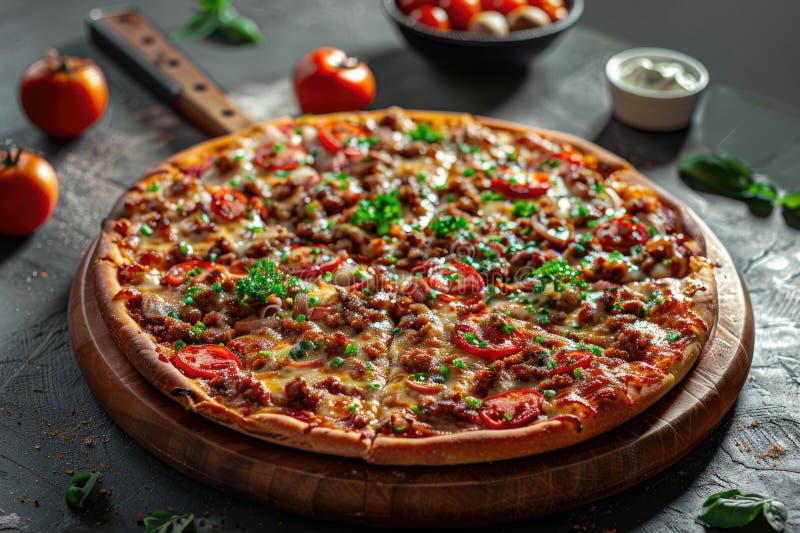 Fresh Wood Fired Pepperoni Pizza with Basil and Mozzarella on a Rustic ...