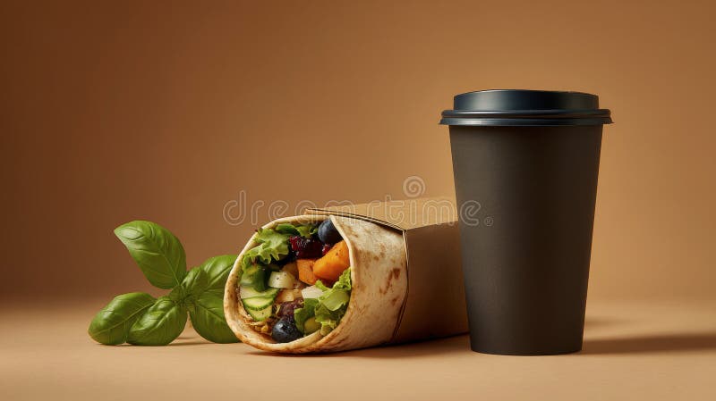 Fresh Wrap with Vegetables and Coffee on a Simple Background Stock ...