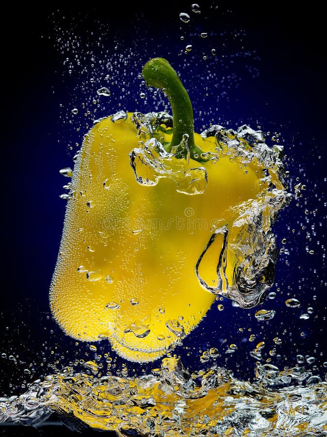 Fresh Yellow Bell Pepper Splash in Water Stock Image - Image of healthy ...