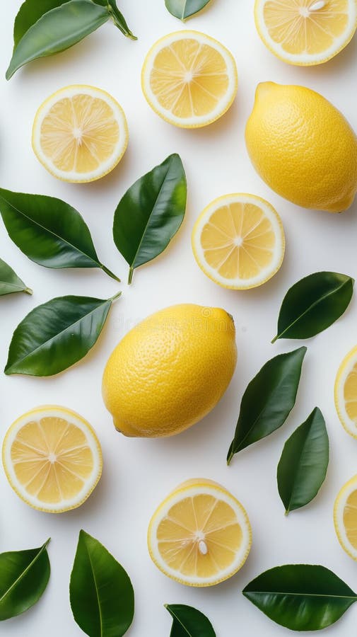 Fresh Yellow Lemons with Green Leaves Arranged Beautifully Stock ...