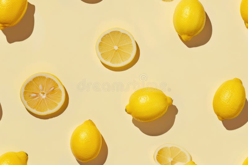 Fresh Yellow Lemons with Green Leaves on Pastel Background Stock ...