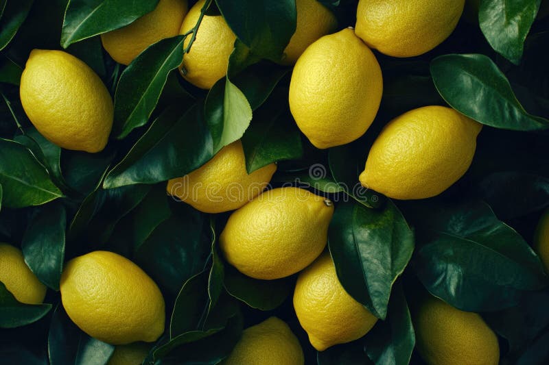 Fresh Yellow Lemons Growing on Trees with Green Leaves Stock Image ...