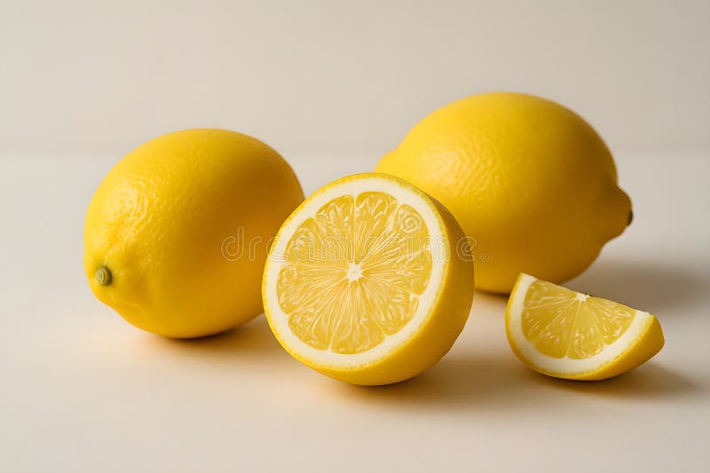 Fresh Yellow Lemons Lemon Slices Light Neutral Backdrop Minimalistic ...