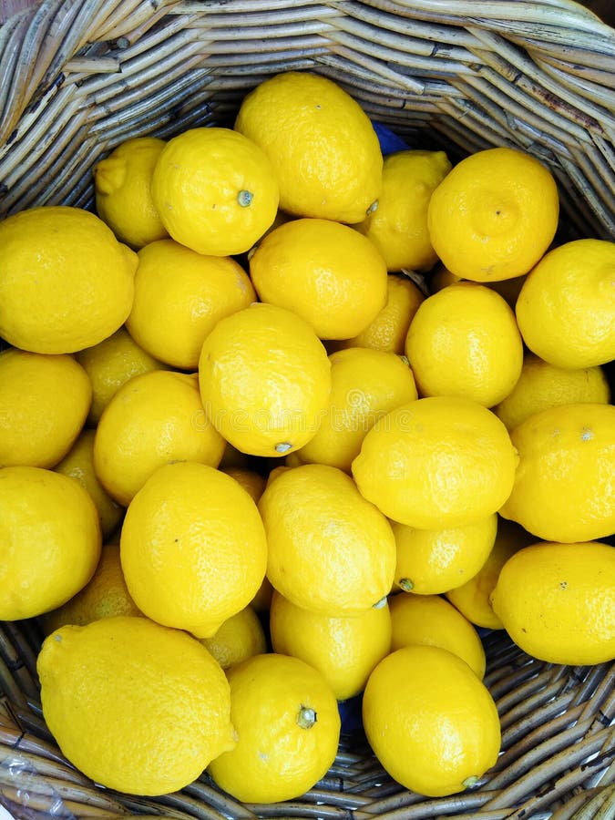 Fresh Yellow Lemons in the Rattan Basket Stock Image - Image of yellow ...