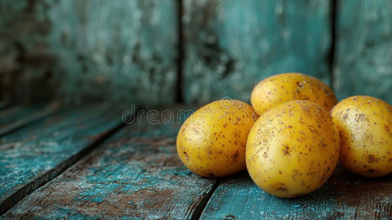 Fresh Yellow Potatoes on Rustic Wooden Background Stock Illustration ...