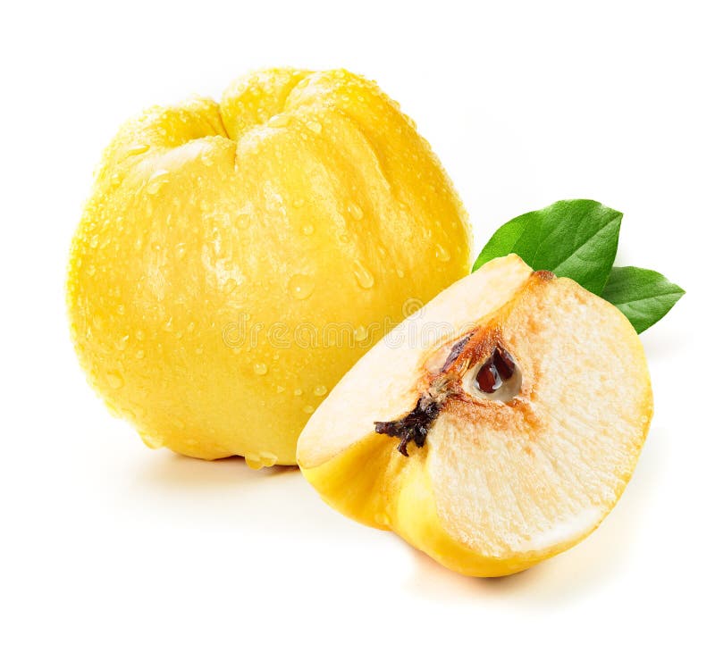 Fresh Yellow Quince with Slice Isolated White Background Stock Photo ...