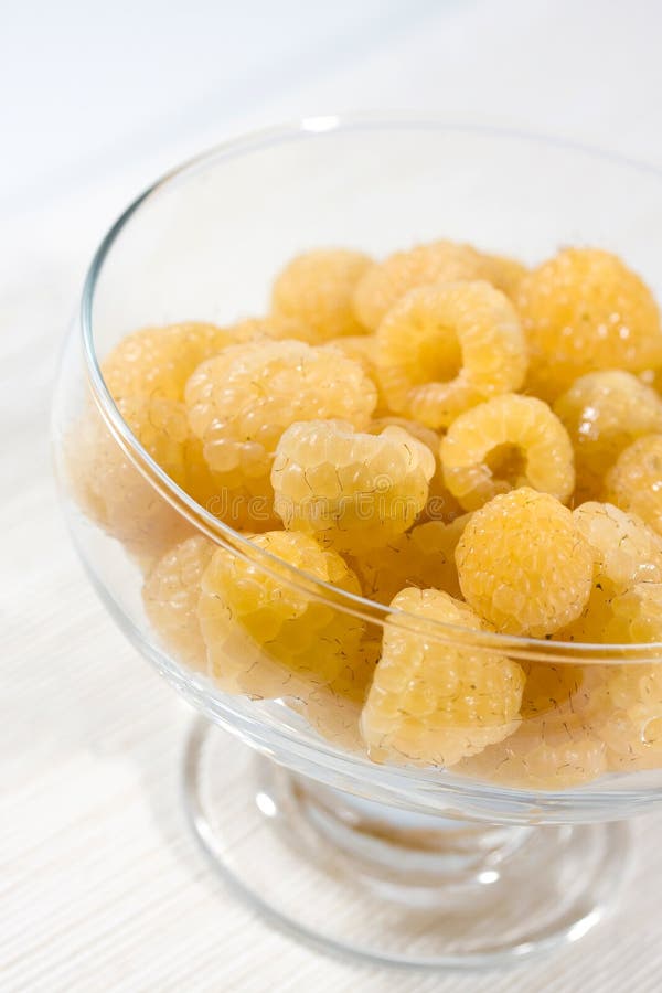 Fresh Yellow Raspberries in the Glass Dessert Dish Stock Image - Image ...