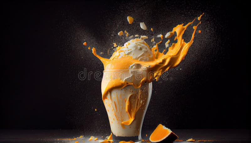 Fresh Yellow Tangerine Fruit Smoothie Splashing on Dark Backdrop AI ...