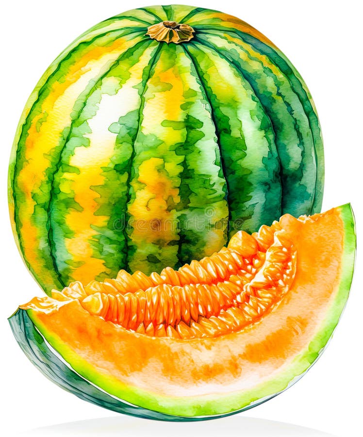 Fresh Yellow Watermelon with Sliced Half Stock Illustration ...