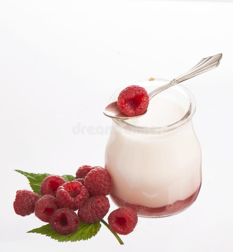 Fresh Yogurt in a Jar with Raspberries, Leaves Stock Image - Image of ...