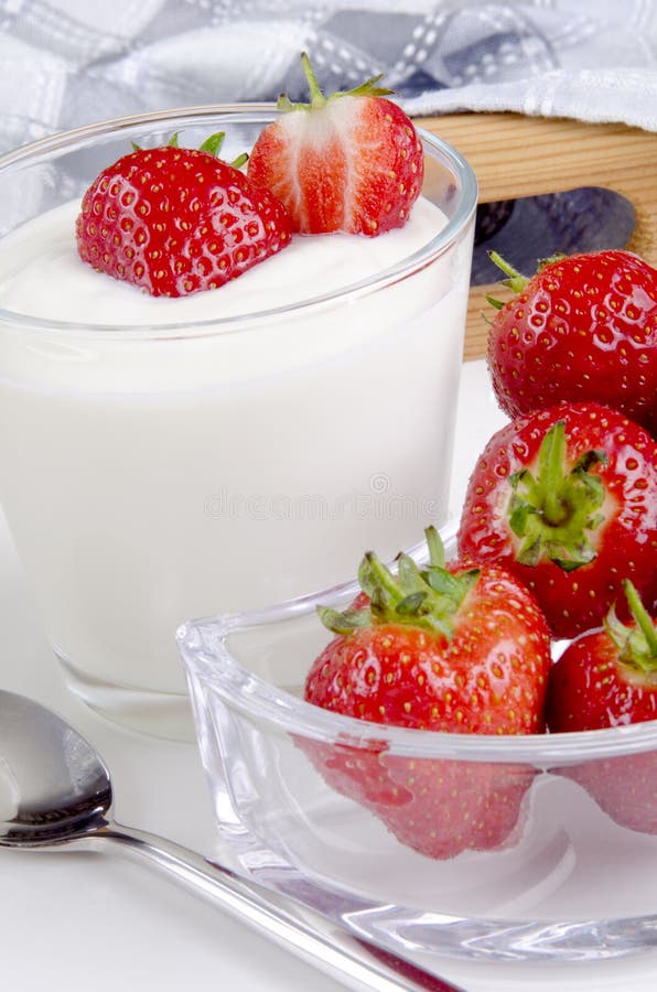 Fresh Yogurt with Organic Strawberries Stock Photo - Image of freshness ...