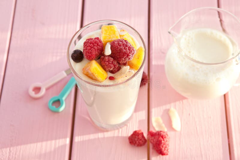 Fresh Yogurt with Raspberries and Mango Stock Image - Image of mango ...