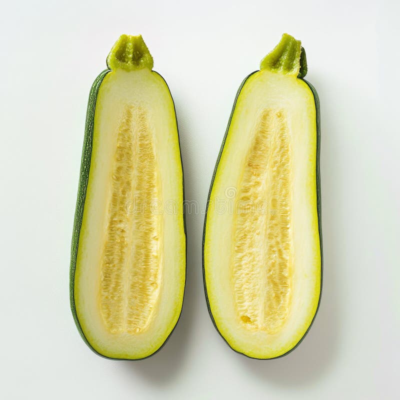 A Fresh Zucchini Cut in Half, Isolated on a White Background, Stock ...