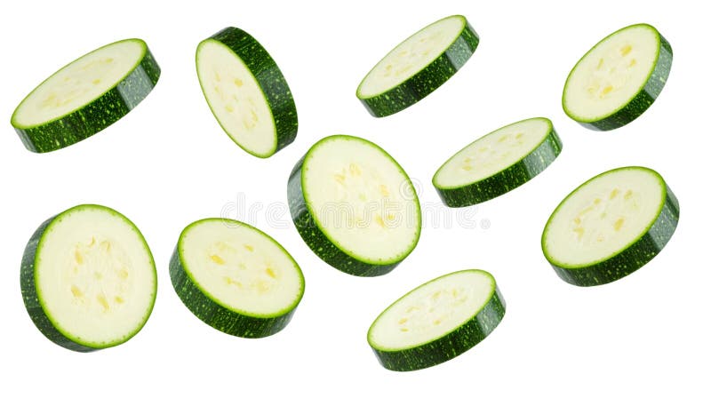 Fresh Zucchini Slices Floating on Transparent Background Stock Photo ...