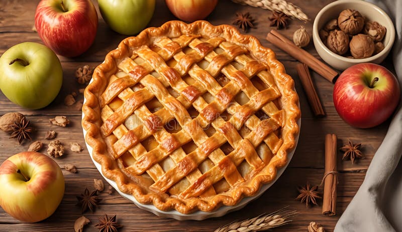 Freshly Baked Apple Pie with Rustic Decorative Elements. Generative AI ...