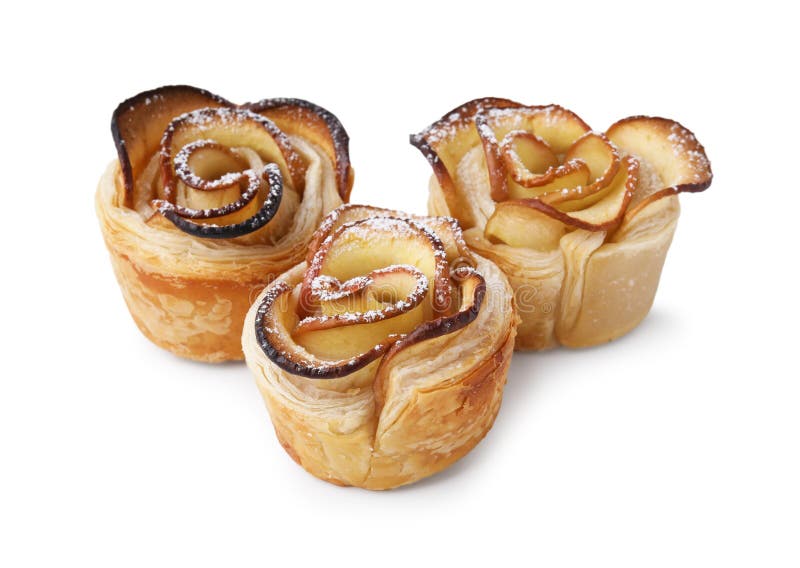 Freshly Baked Apple Roses Isolated on White. Puff Pastry Stock Photo ...