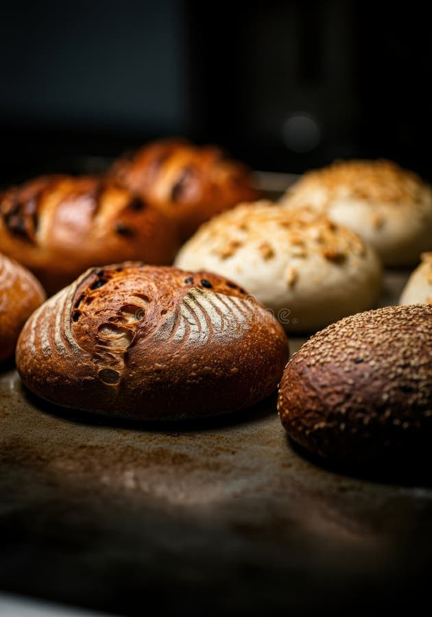 Freshly Baked Artisan Bread Rolls with a Variety of Textures and ...