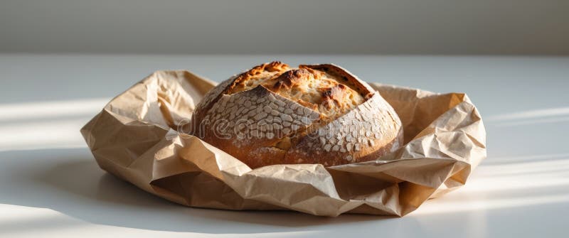 Freshly Baked Loaf Bread Wrapped Craft Paper Table Stock Photos - Free ...