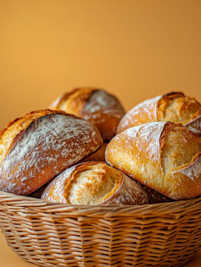 Freshly Baked Artisanal Bread Loaves in a Rustic Basket. Stock Photo ...