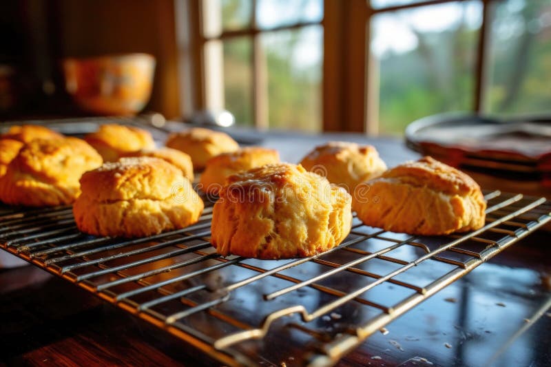 Freshly Baked Biscuits Cooling on Wire Rack Stock Illustration ...