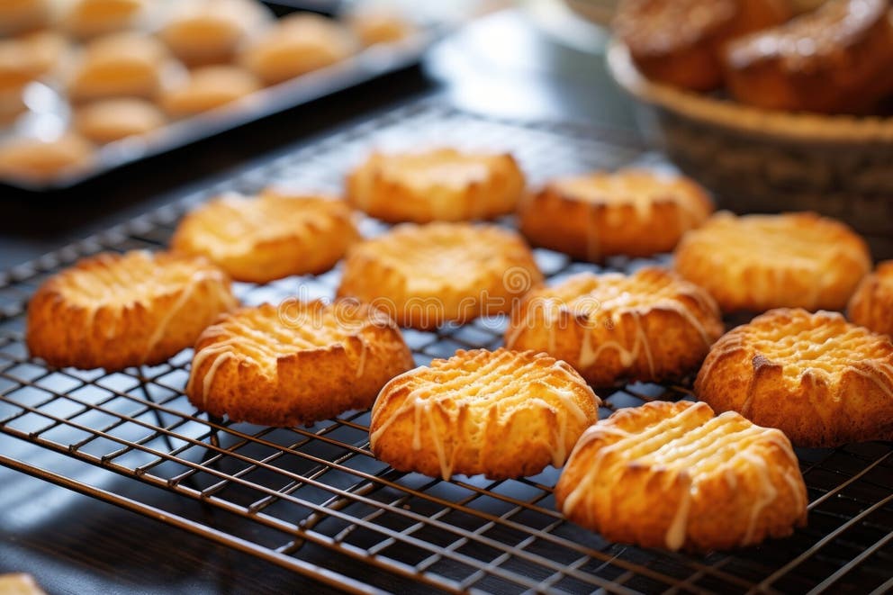Freshly Baked Biscuits Cooling on a Wire Rack Stock Illustration ...