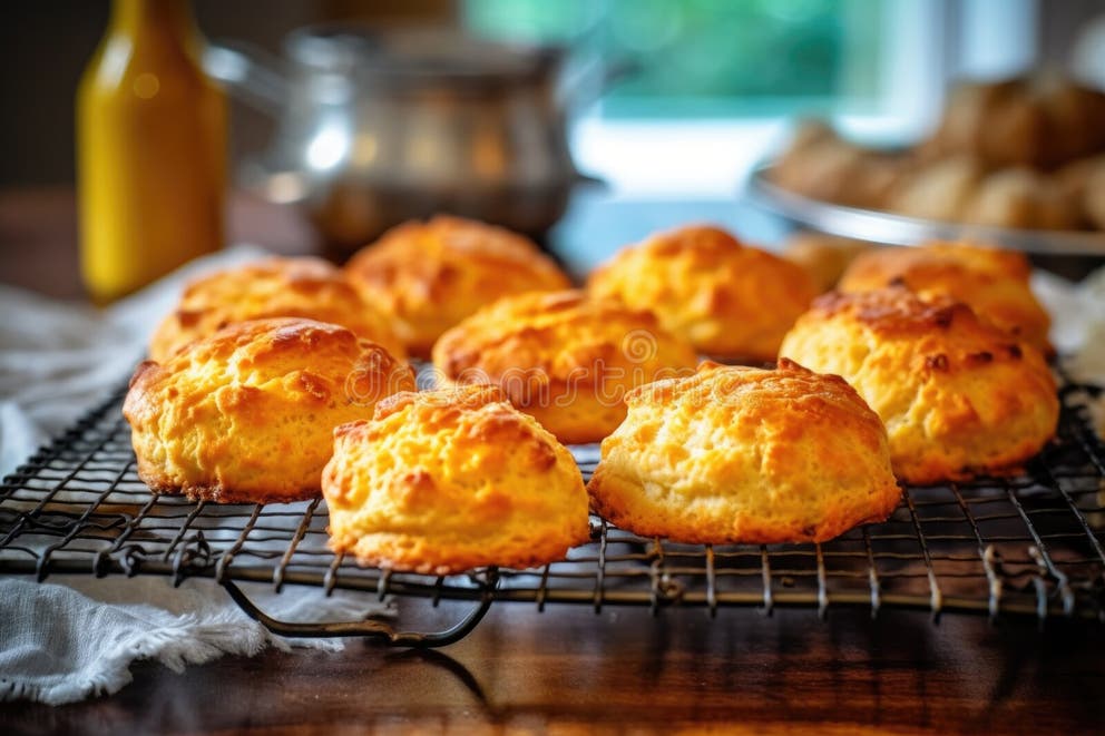 Freshly Baked Biscuits Cooling on Wire Rack Stock Illustration ...