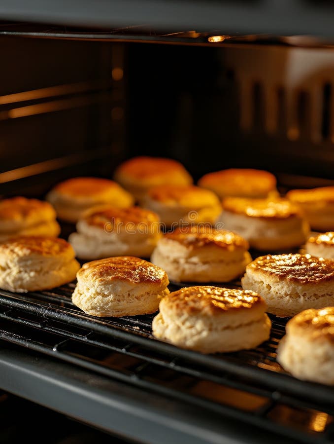 Freshly Baked Biscuits in the Oven on a Baking Tray Stock Image - Image ...
