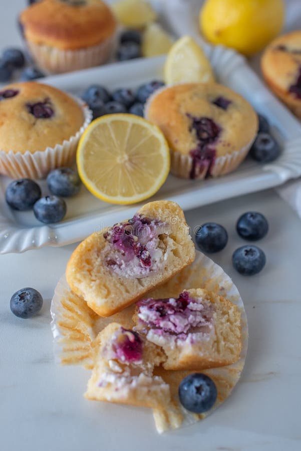 Freshly Baked Blueberry Ricotta Muffins with Lemon Stock Image - Image ...