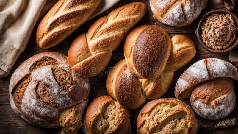 Freshly Baked Bread Assortment with Different Textures and Shapes Stock ...