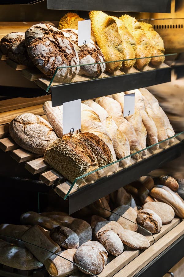 Freshly Baked Bread and Bakery Products on the Counter Stock Photo ...
