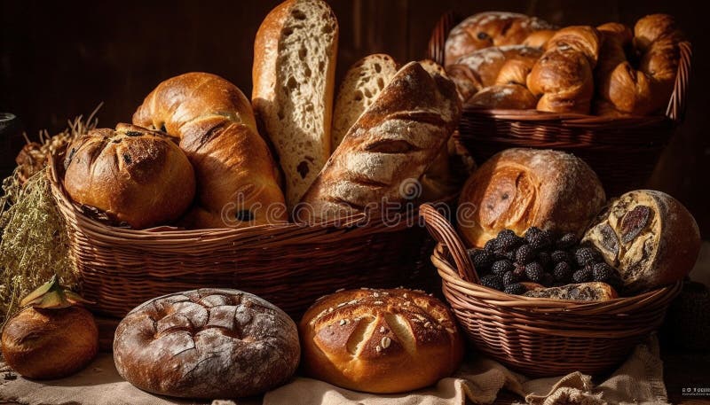 Freshly Baked Bread Basket, a Gourmet Delight Generated by AI Stock ...