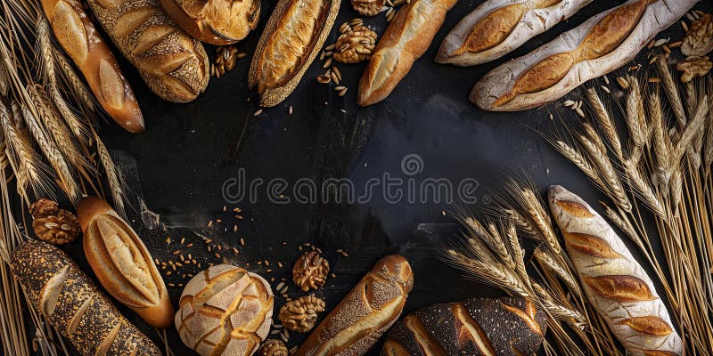 Freshly Baked Bread Frame. Assortment of Loaves, Grains, and Nuts on ...