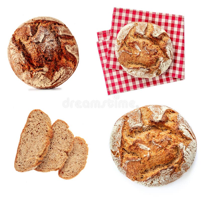 Freshly Baked Bread Isolated on White Background. Rustic Wholegrain ...