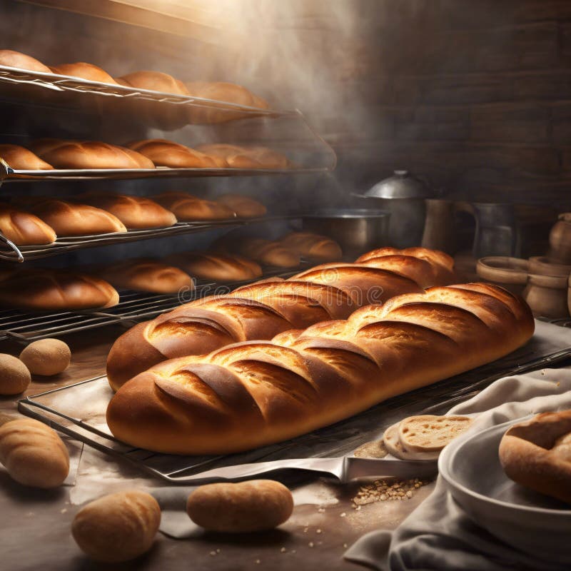 Freshly Baked Bread Loaves in Rustic Kitchen Stock Illustration ...