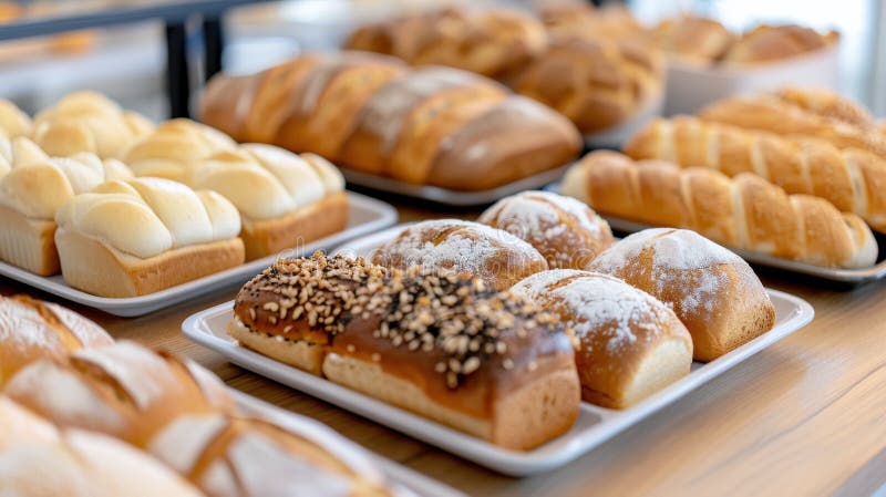 Freshly Baked Bread and Pastries Displayed on Shelves at a Bakery Shop ...