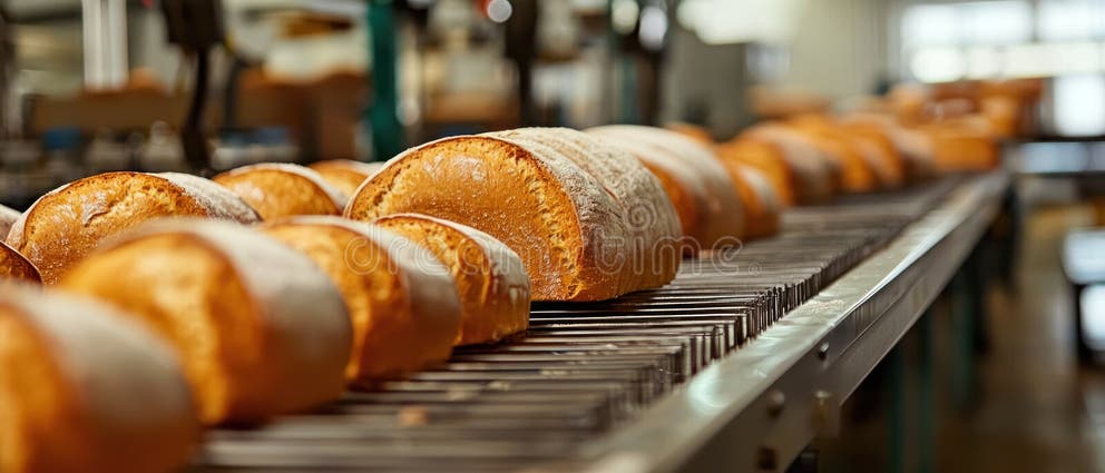 Freshly Baked Bread on Production Line Ready for Packaging and ...