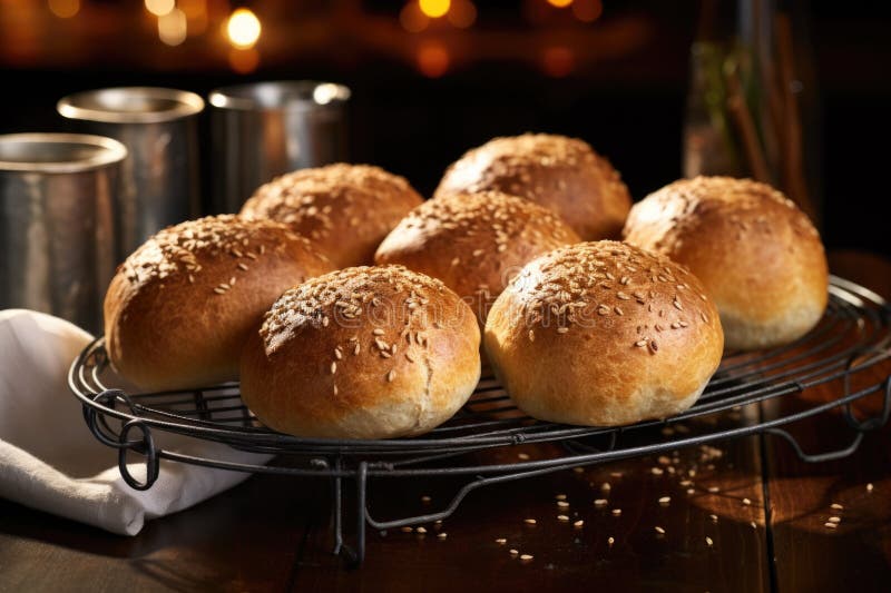 Freshly Baked Bread Rolls on Cooling Rack Stock Illustration ...