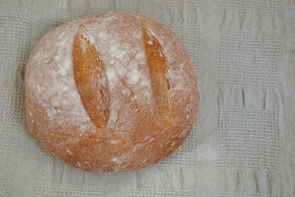 Freshly Baked Bread on Textile Stock Photo - Image of grain, eating ...