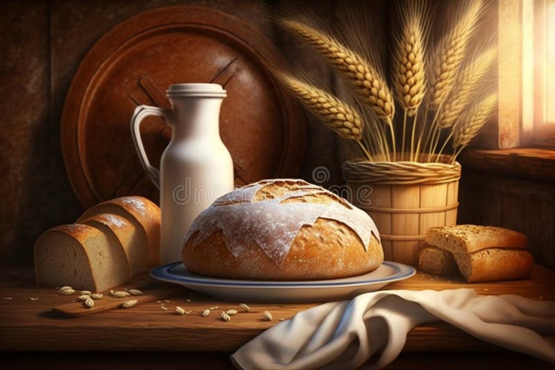 Freshly Baked Bread on Wooden Counter on a Blurred Bakery Background ...