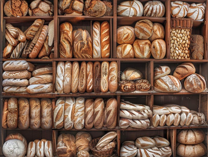 Freshly Baked Breads and Pastries on Display in a Local Bakery Stock ...