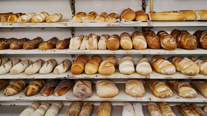 Freshly Baked Breads and Pastries Displayed on Shelves in a Bakery ...