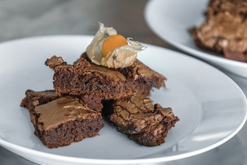 Freshly Baked Brownies on the Plate Stock Photo - Image of plate, bite ...