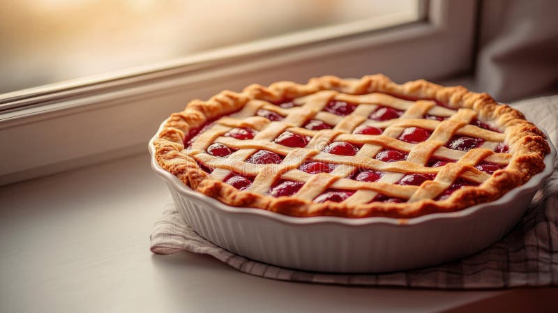 Freshly Baked Cherry Pie on a Window Sill Stock Illustration - Illustration of comfort, kitchen ...