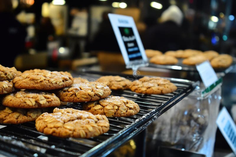 Freshly Baked Chocolate Chip Cookies Cooling Rack Bakery Display Stock ...