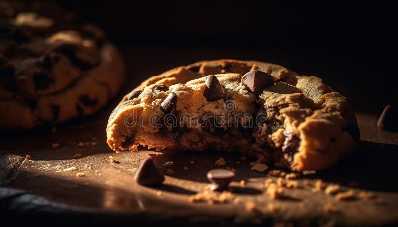 Freshly Baked Chocolate Chip Cookies on Rustic Wooden Table Stack ...