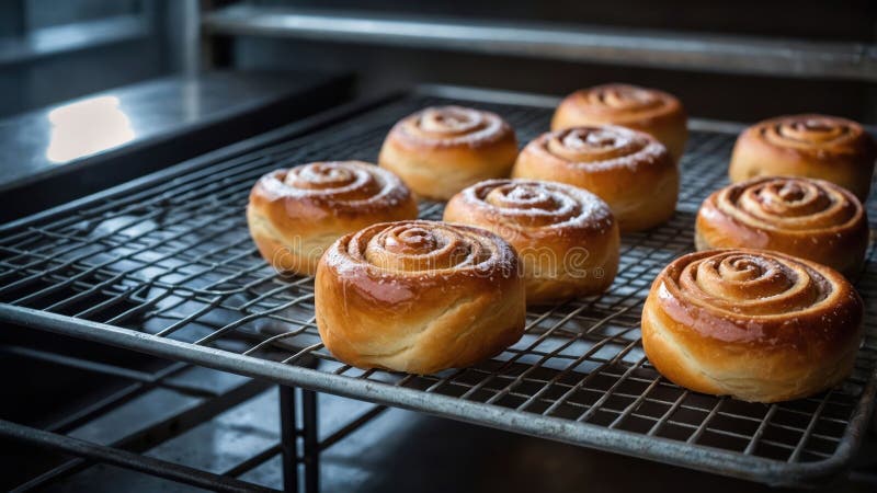 Freshly Baked Cinnamon Rolls Cooling on a Wire Rack Stock Illustration ...