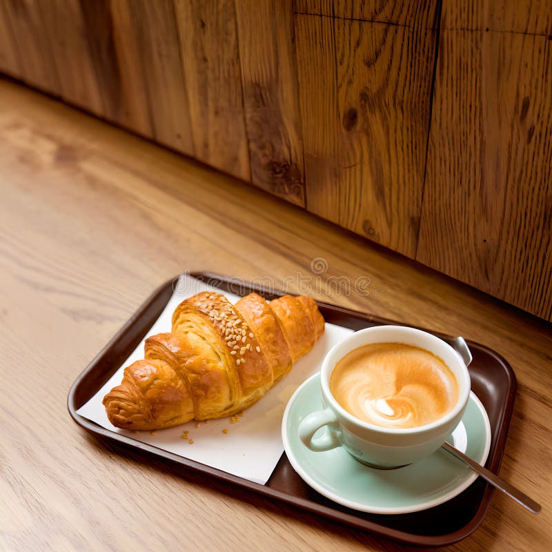Freshly Baked Croissant with Powdered Sugar Next To a Cup of Espresso ...